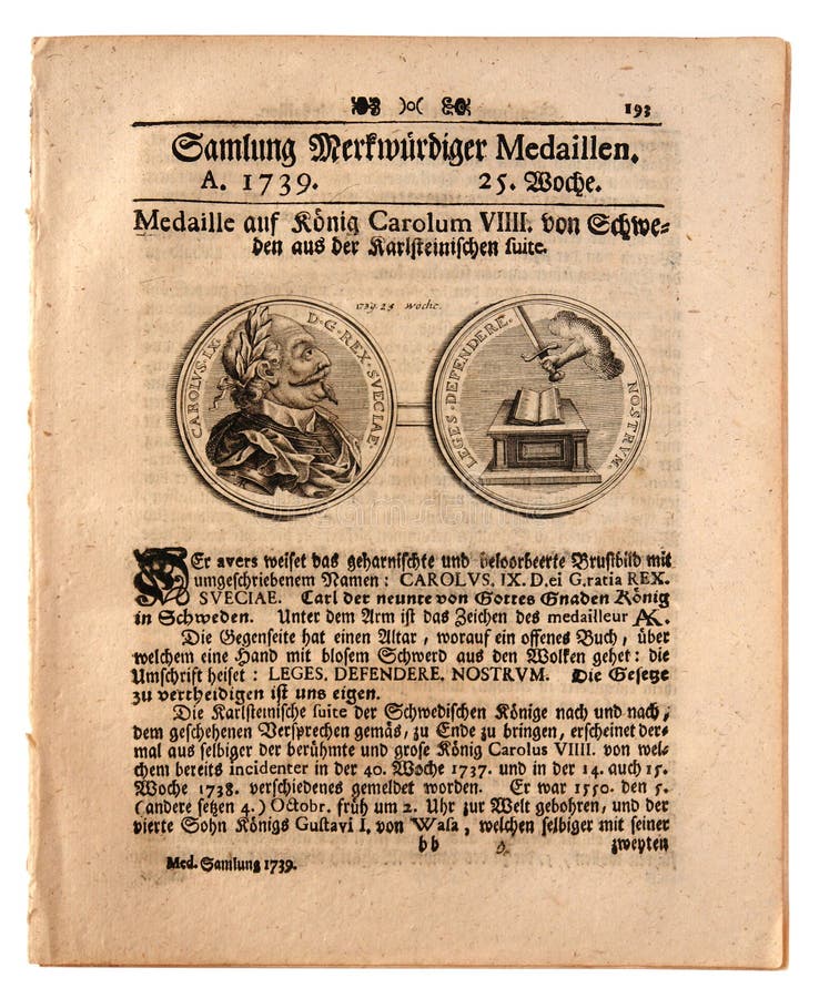 Alte Deutsche Zeitung Vom 1739 Redaktionelles Stockbild - Bild von ...