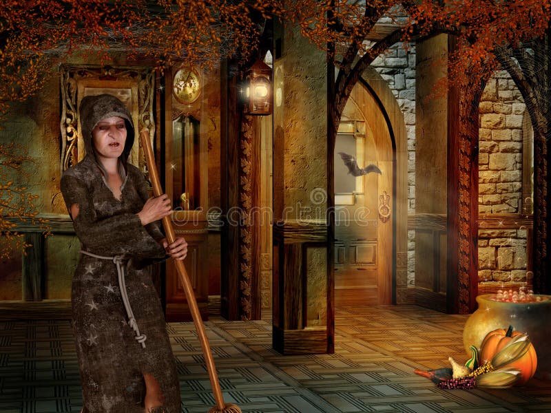 Alte Hexe stock abbildung. Illustration von orange, furchtsam - 44859376