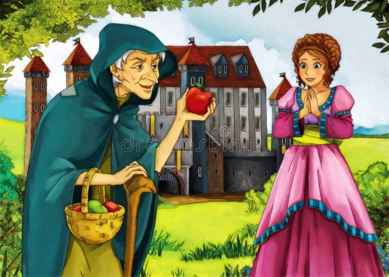 Alte Hexe und junge Frau stock abbildung. Illustration von anstrich ...