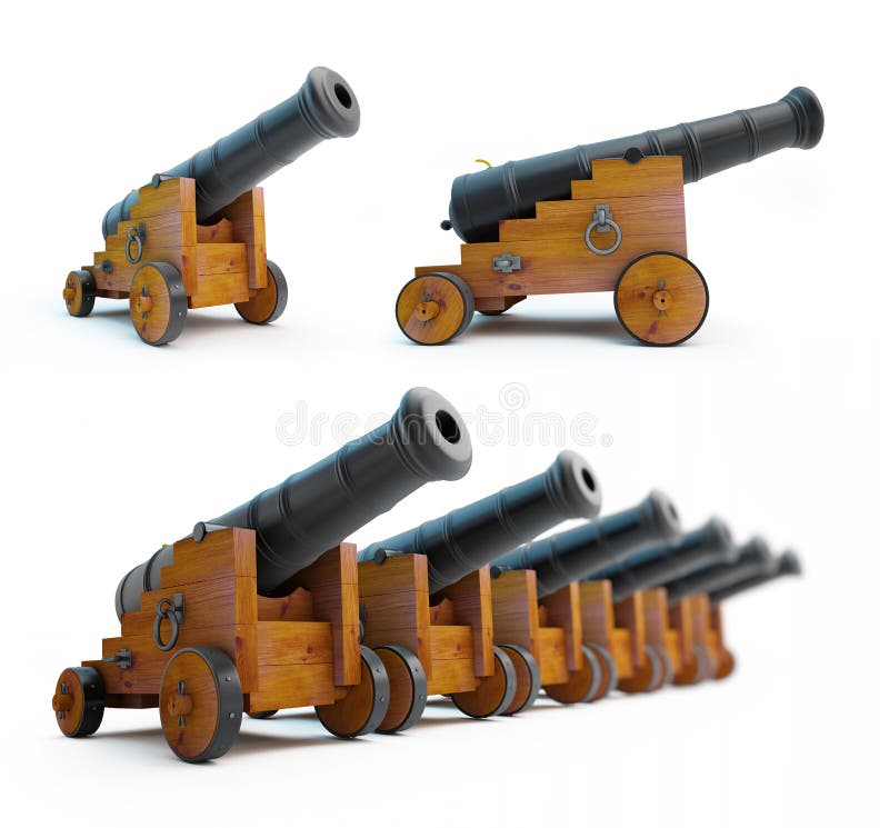 Alte Kanonen, Artillerie-linearer Ikonen-Vektor-Satz Vektor Abbildung ...