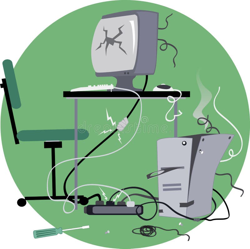 Alter, defekter Computer vektor abbildung. Illustration von gebrochen ...