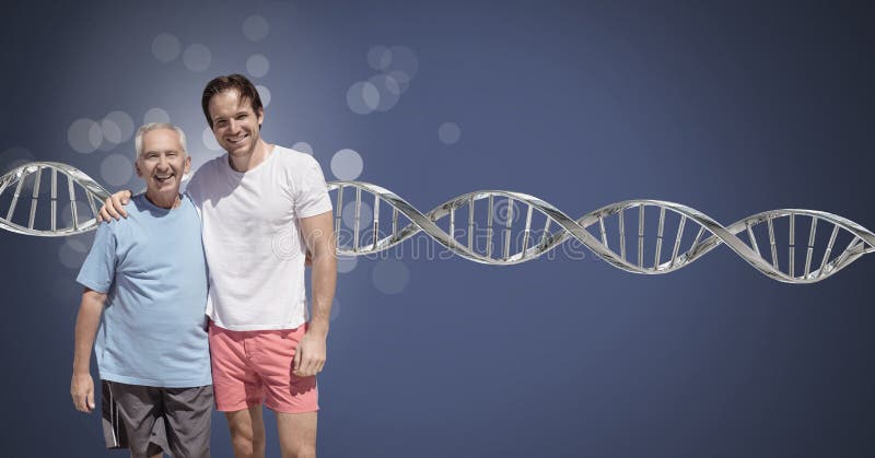 Alter Vater Und Sohn Mit Scheinen Und Genetischer DNA Stockfoto - Bild ...