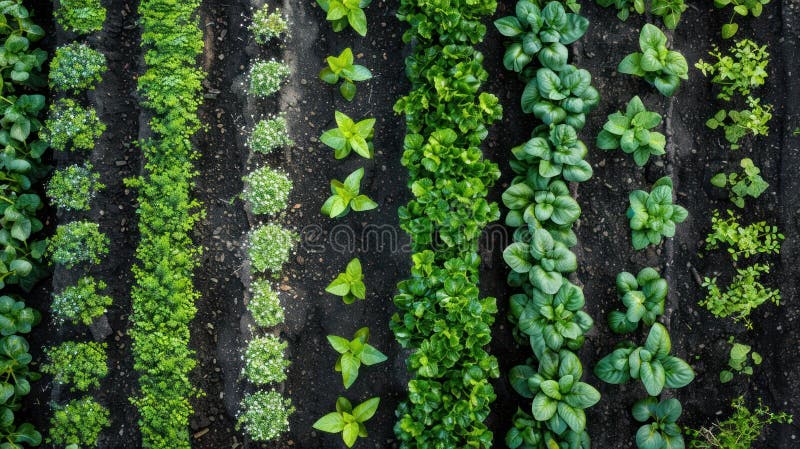 Alternating Rows of Plants in a Garden Bed, Showcasing Organized Stock ...