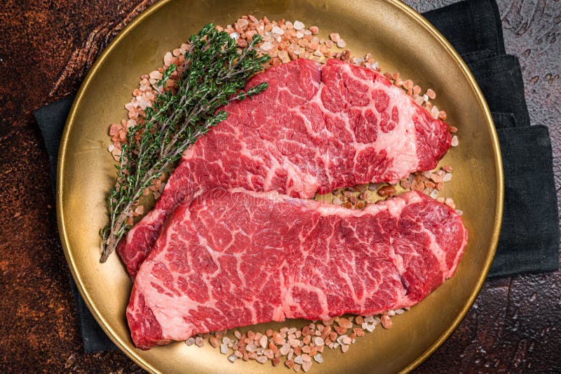 Alternative Beef Steak Denver, Raw Meat Steak with Herbs. Dark ...