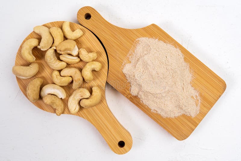 Alternative Cashews Flour. Grated Crushed Cashews, White Background ...