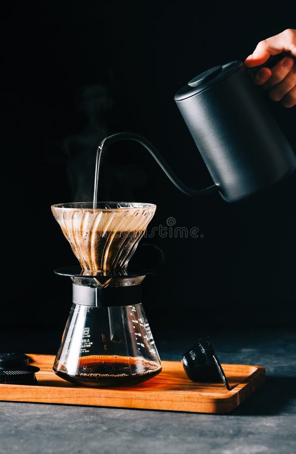 Paper Filter and Instant Coffee on Black Table, Top View Stock Photo ...