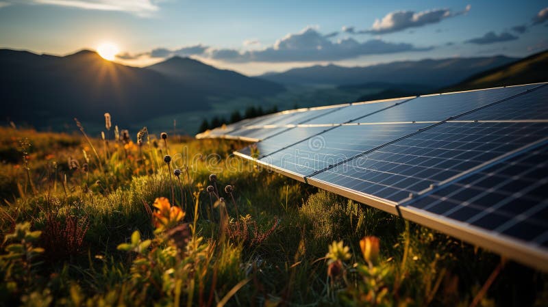 Alternative Electricity Source. Renewable Energy. Solar Panels Reflect ...