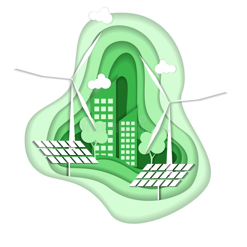 Alternative Energy, Cut-out Paper Style Illustration, Environmental ...