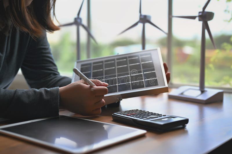 Alternative Energy Engineers Hold Solar Panels Samples while Learning ...