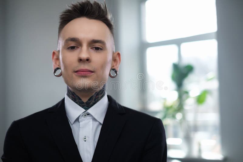 Alternative Man with Earing Portrait Stock Photo - Image of middle ...