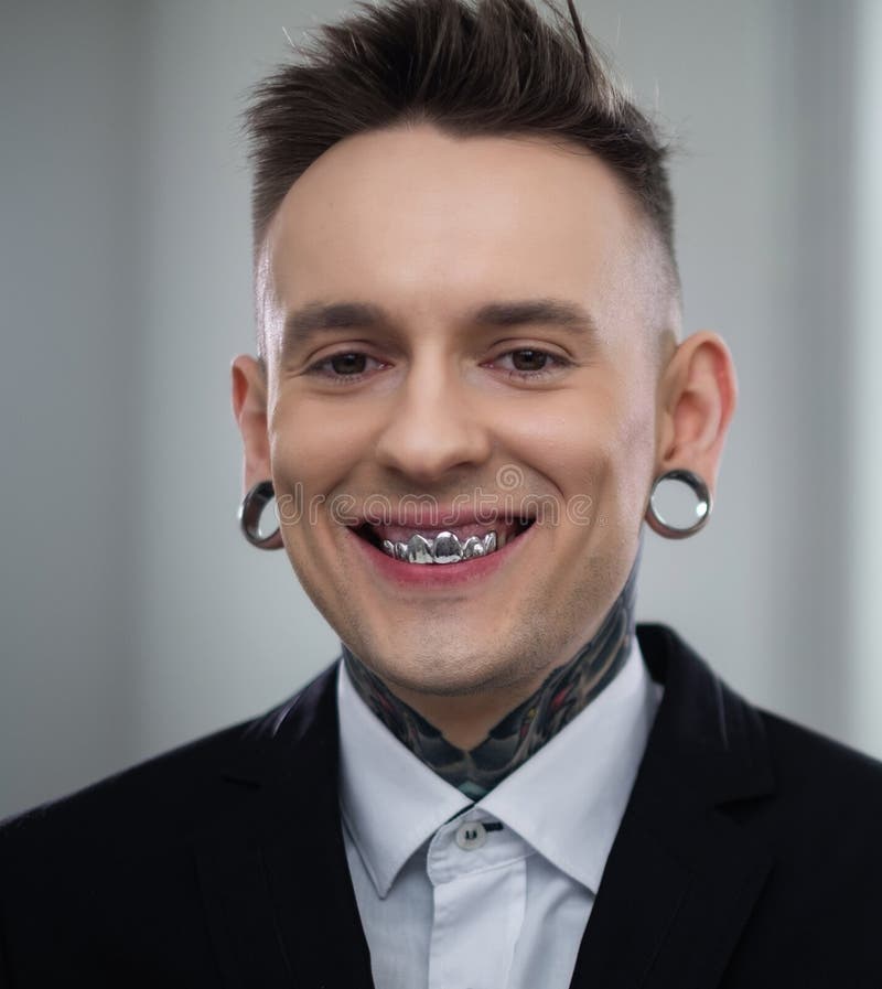 Alternative Man with Earing Portrait Stock Image - Image of pierced ...