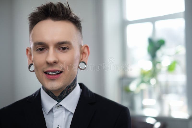 Alternative Man with Earing Portrait Stock Image - Image of diversity ...