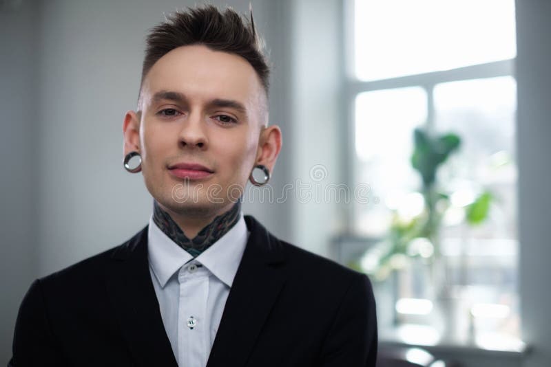Alternative Man with Earing Portrait Stock Image - Image of alternative ...