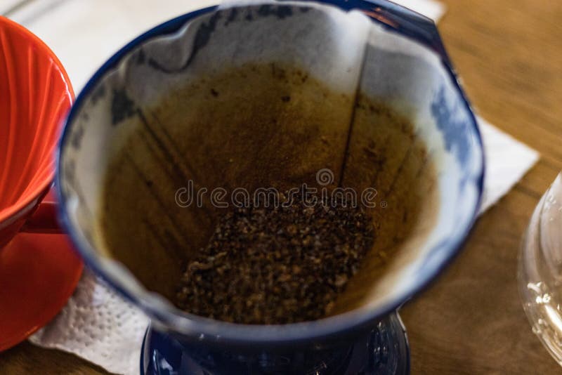 Alternative Manual Coffee Brewing. Coffee Grounds on Paper Filter Stock ...