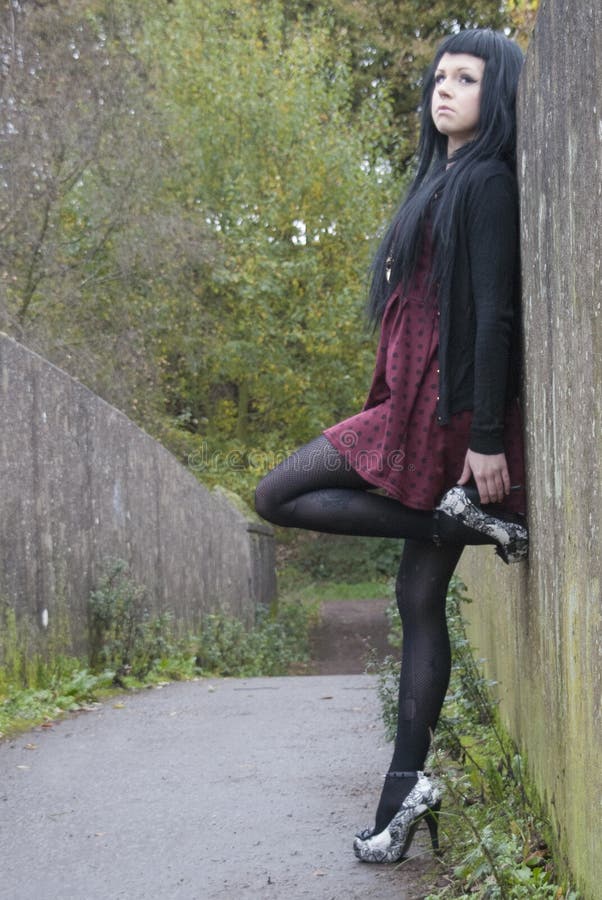 Alternative Model on Bridge in Dress Stock Image - Image of fashion ...