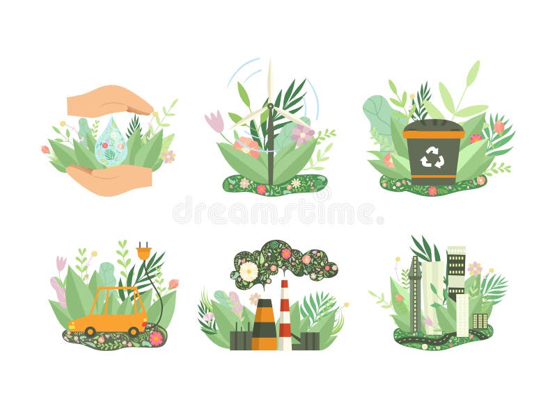 Alternative and Renewable Energy Sources Set. Ecology Cartoon Vector ...