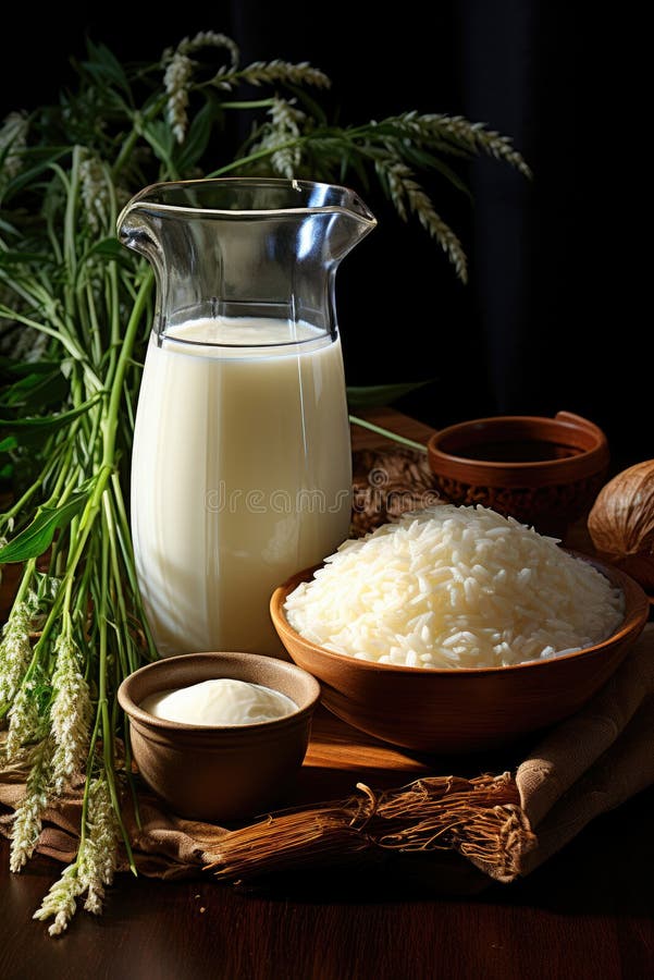 Alternative Rice Milk in a Jug on the Table Stock Illustration ...