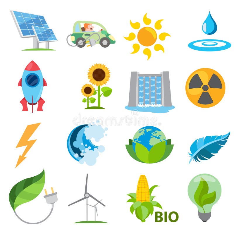 Alternative Sources of Power and Eco Mining Technology. Set Logos in ...