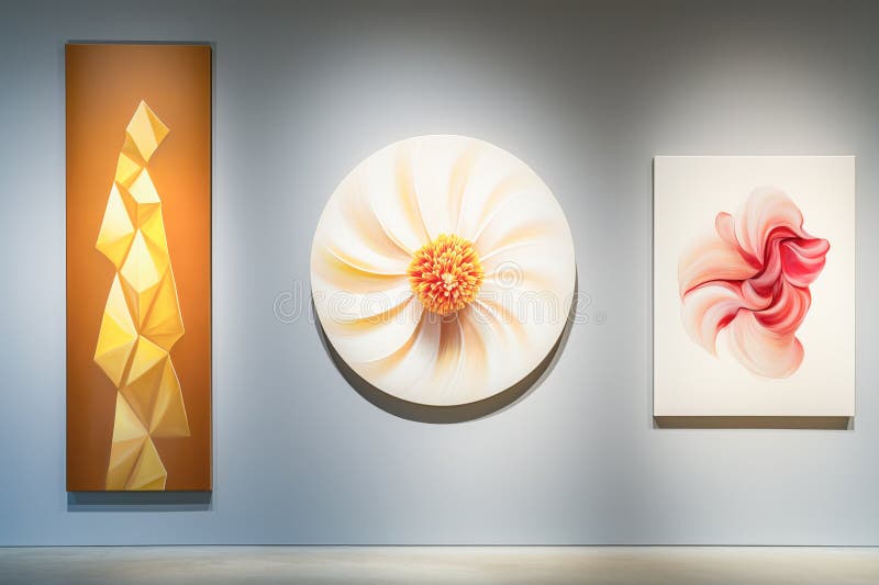 Soft Elegant Floral Circular Panels Artwork Triptych Layout Stock ...