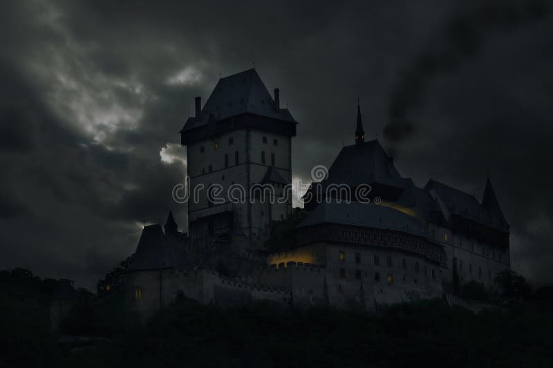 Dunkles Schloss Im Mondschein Stock Abbildung - Illustration von szene ...