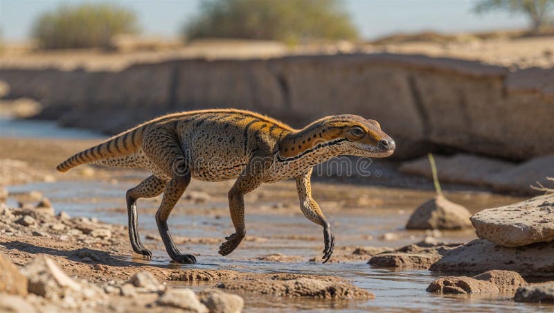 Altiatlasius Koulchii Walking beside Ancient Riverbed Exhibit Stock ...
