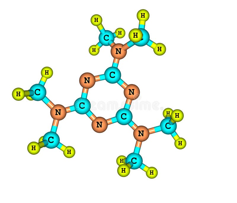 Altretamine Cancer Drug Molecule. Atoms are Represented As Spheres with ...