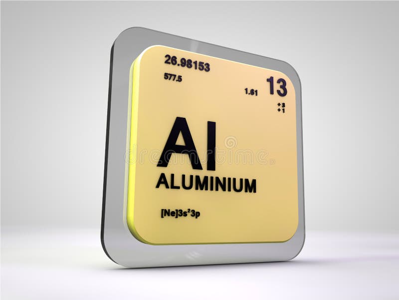 Aluminium As Element 13 Of The Periodic Table 3D Rendering On Green ...