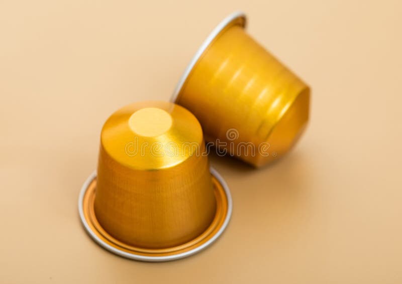 Aluminium Coffee Capsules Pods for Coffee Machine on Beige Background ...