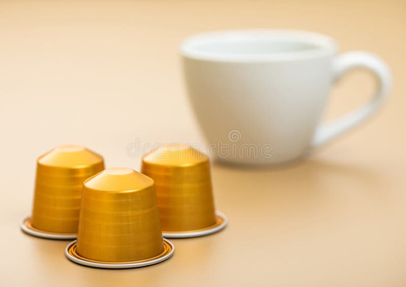 Aluminium Coffee Capsules Pods for Coffee Machine with White Cup on ...