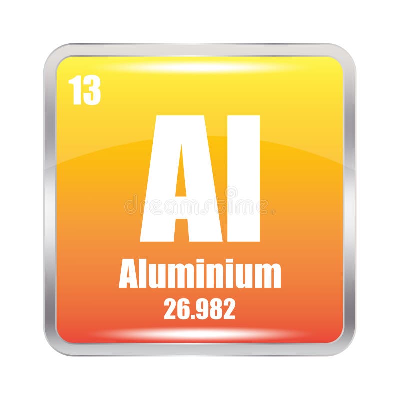 Aluminium Element Icon. Atomic Number 13. Atomic Mass 26.982. Yellow ...