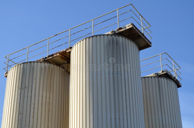 Aluminium Grain Silos with Work Platform Stock Image - Image of ...
