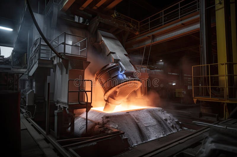 Aluminium Processing Facility, with Molten Metal Being Poured into ...