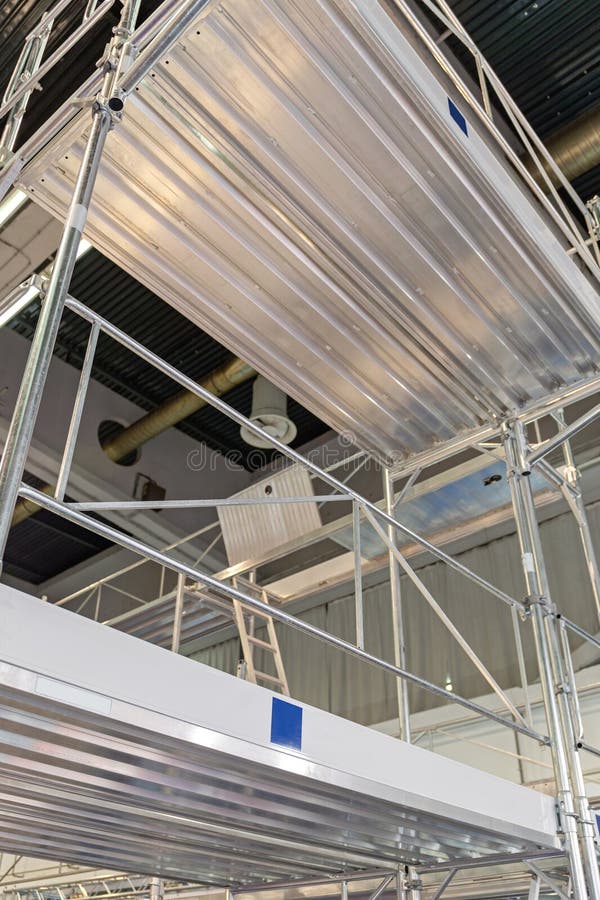 Aluminium Scaffolding in Hall Stock Photo - Image of metal, scaffolding ...
