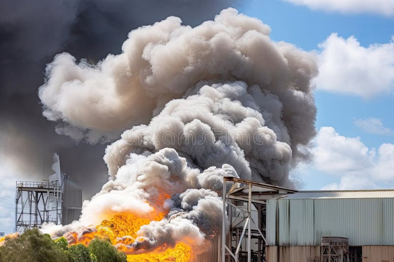 Aluminium Smelter with Smoke and Flames Billowing Out of Stack Stock ...