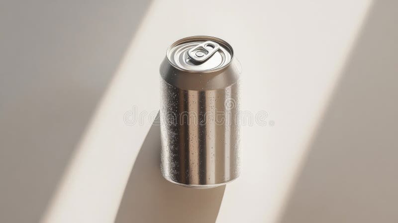 Aluminum Beverage Can with Condensation on Neutral Background with ...