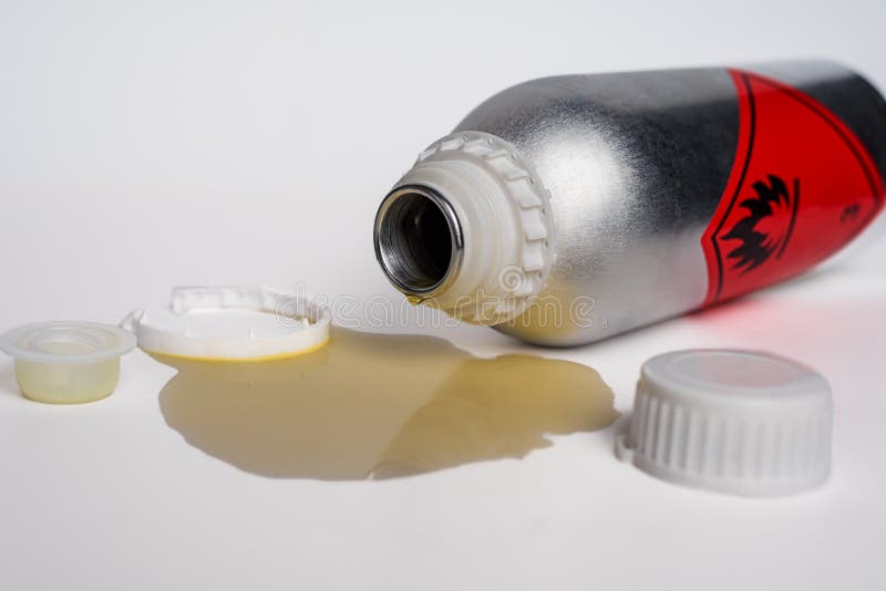 Aluminum Bottle for Sampling with a Label for Flammable Liquids Lying ...