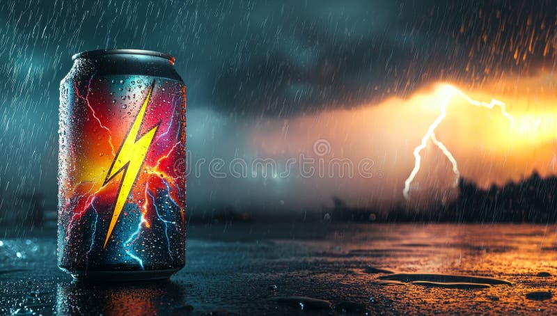 An Aluminum Can of Energy Drink. Energy Drink with Lighting and Flashes ...