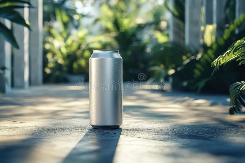 Aluminum Can Sitting on a Patio with Lush Greenery in the Background ...
