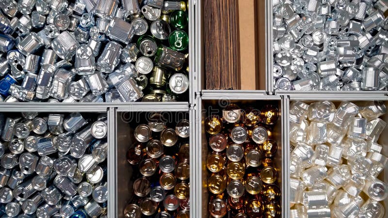 Aluminum Cans Sorting into Color Coded Compartments, Demonstrating ...
