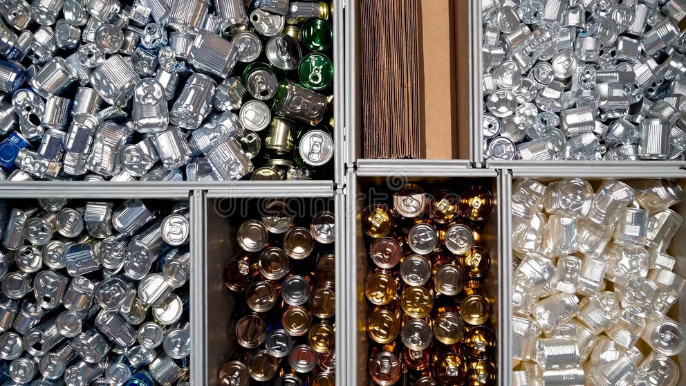 Aluminum Cans Sorting into Color Coded Compartments, Demonstrating ...