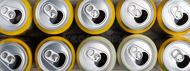 Aluminum Cans. Top View. Recycling. Reuse. Beverages. Package. Stock ...