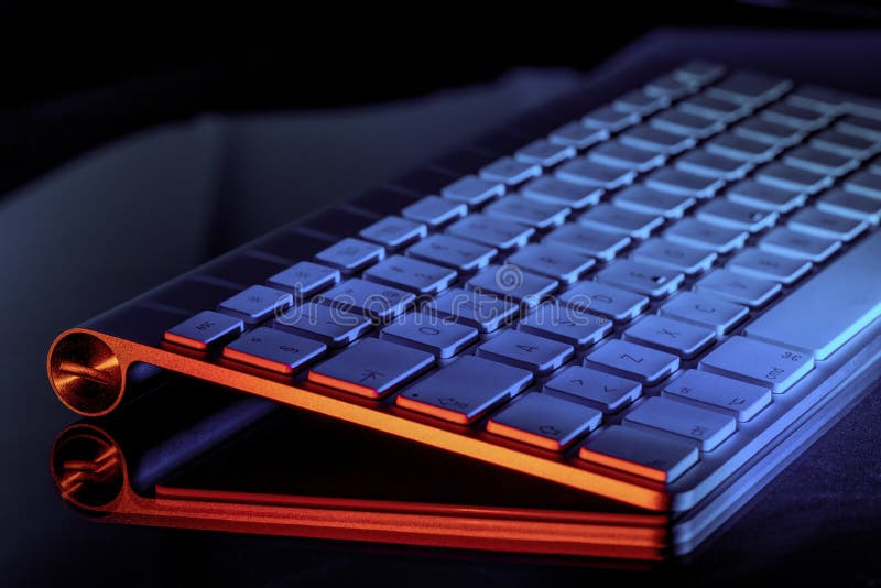 Aluminum Computer Keyboard Illuminated in Blue and Red Editorial Stock ...
