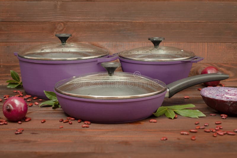 Aluminum Cookware with Non-stick Coating Stock Image - Image of ...