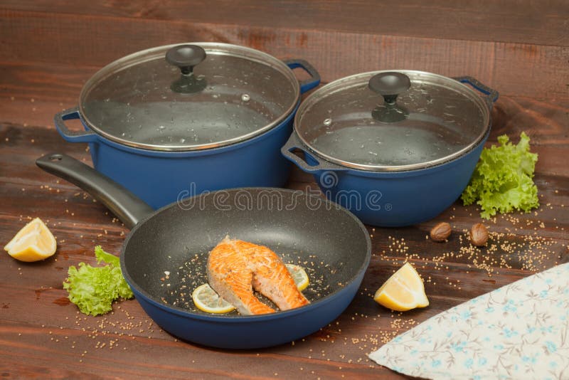 Aluminum Cookware with Non-stick Coating Stock Image - Image of cooking ...