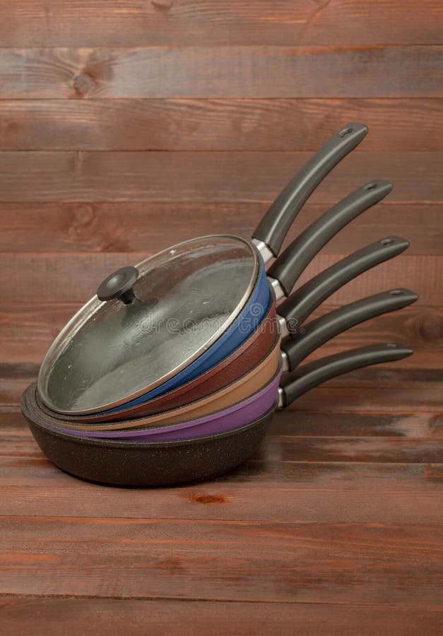 Aluminum Cookware with Non-stick Coating Stock Image - Image of colored ...