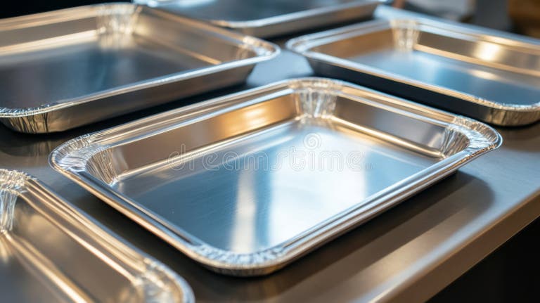 Aluminum Foil Pans Rectangular, Shiny Surface, Catering Concept, Food ...