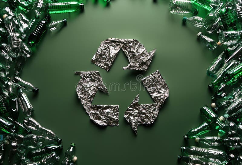 Aluminum Foil Recycle Sign Surrounded by Discarded Plastic Bottles ...