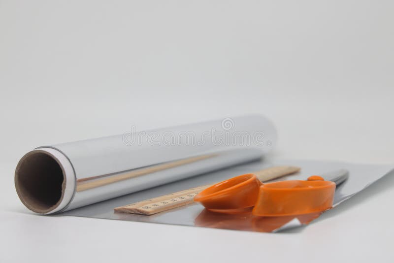 Aluminum Food Foil and Scissors, Foil Cooking, Proper Nutrition. Stock ...