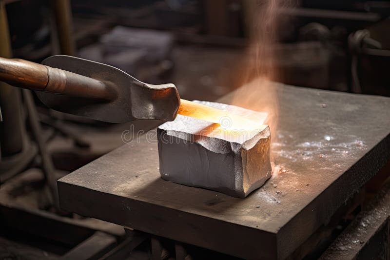 Aluminum Ingot Being Forged into Shape by Hammer and Anvil Stock Photo ...