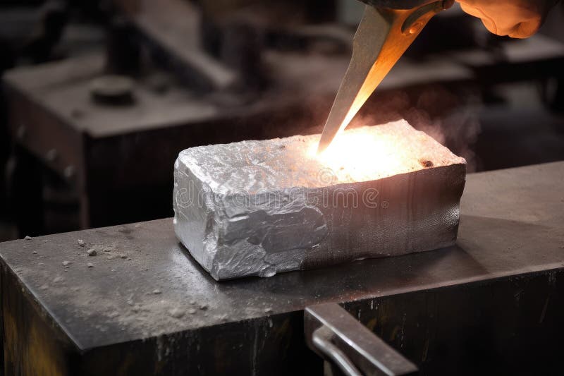 Aluminum Ingot Being Forged into Shape by Hammer and Anvil Stock ...